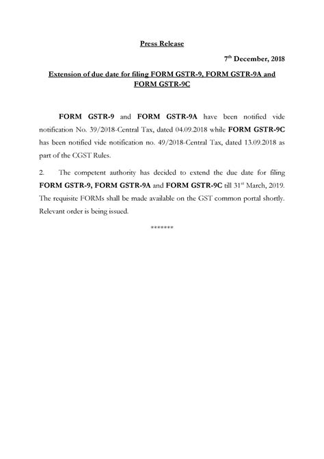 Extension Of Due Date For Filing Form GSTR GSTR A And GSTR C Till