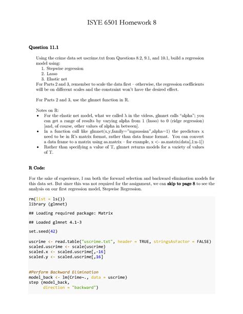 Homework Week 8 Week 8 Hw Isye 6501 Homework 8 Question 11 Using