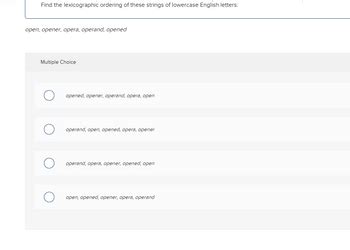 Answered Find The Lexicographic Ordering Of These Strings Of Lowercase English Letters Open