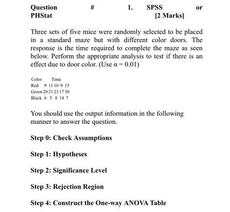 Solved Question PHStat Or SPSS Marks Three Sets Of Chegg Com