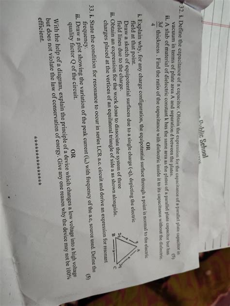 I Define The Capacitance Of A Capacitor Obtain The Expression For The C