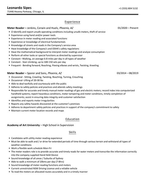 Meter Reader Resume Samples Velvet Jobs