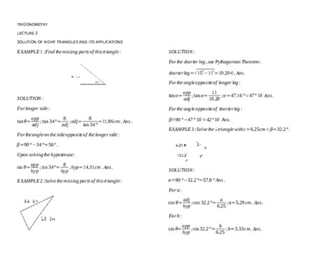 Doc Trigonometry Lecture 2 Solution Of Right Triangles And Its