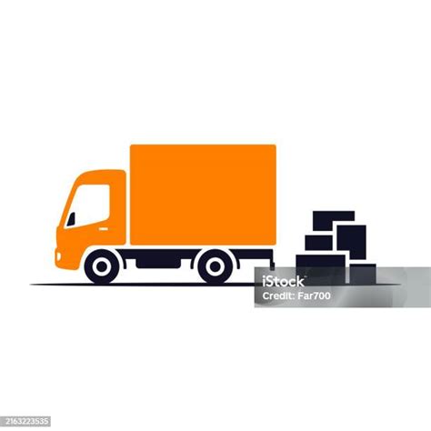 작은 트럭과 상자 아이콘입니다 배달 밴 컬러 실루엣 측면 View 벡터 간단 평면 그래픽 Illustration 흰색 배경에 고립된 개체입니다 격리 상자에 대한 스톡 벡터