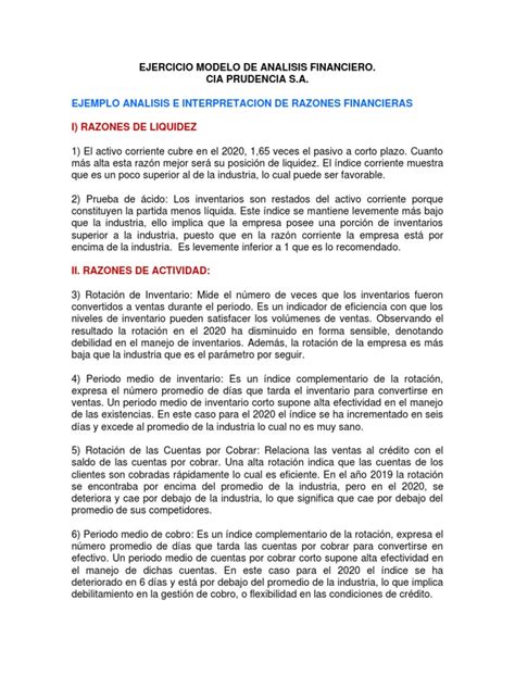 Ejemplo Explicacion Razones Financieras Pdf Rentabilidad Sobre
