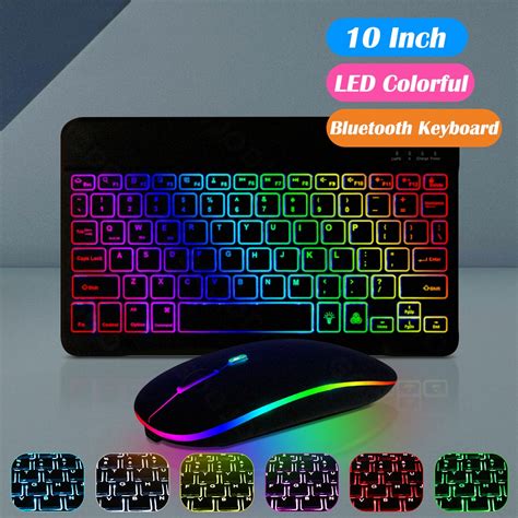 Jual 10 Inch Wireless Bluetooth Keyboard Mouse Set LED Colorful Keyboard For IPad Laptop Android