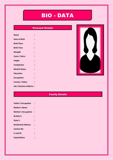 Marriage Bio Data Format For Girls