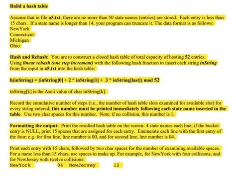 Solved Build A Hash Table Assume That In File A5txt There