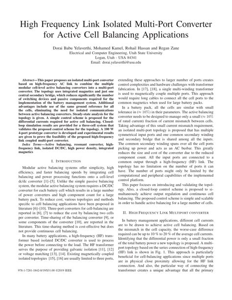 Pdf High Frequency Link Isolated Multi Port Converter For Active Cell Balancing Applications