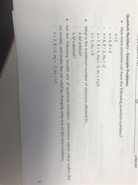 Solved Orbitals Quantum Numbers Example Problems How Many Chegg Com