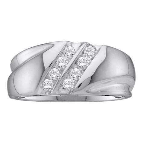 Mens Diamond Wedding Band Ring 2 Row Round Cut 10kt White Gold 025 Ct