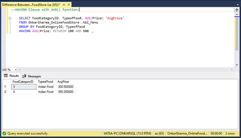 Difference Between Having And Where Clause In Sql Server