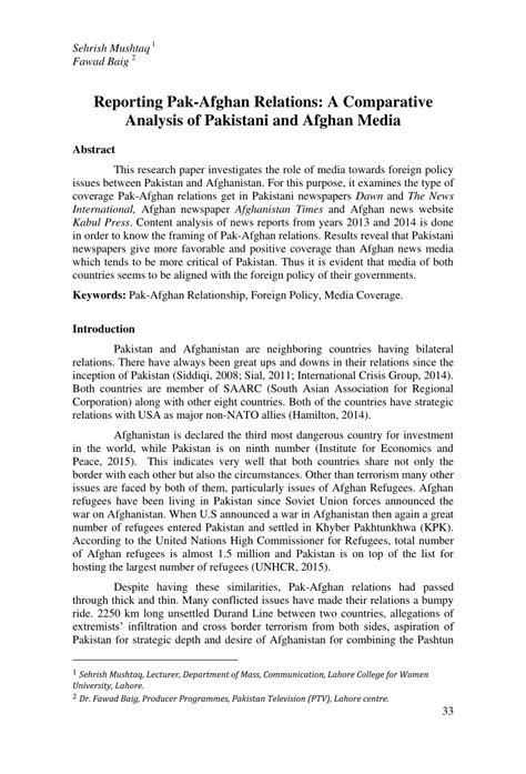 (PDF) Reporting Pak-Afghan Relations: A Comparative Analysis of Pakistani and Afghan Media