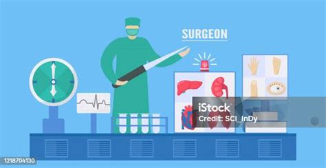 병원에서 외과 의사는 수술을 연습하는 의료 전문가입니다 간 심장 폐 신장의 저장등 환자 치료의 워크플로 부분입니다 플랫 디자인 간호사에 대한 스톡 벡터 아트 및 기타 이미지