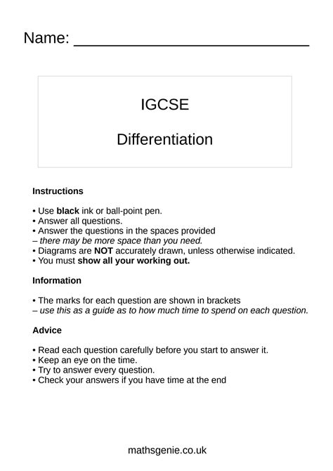 Solution 9 Igcse Differentiation Studypool