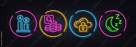 Cloud Protection Ab Testing And Inspect Minimal Line Icons Neon Laser 3d Lights Moon Icons