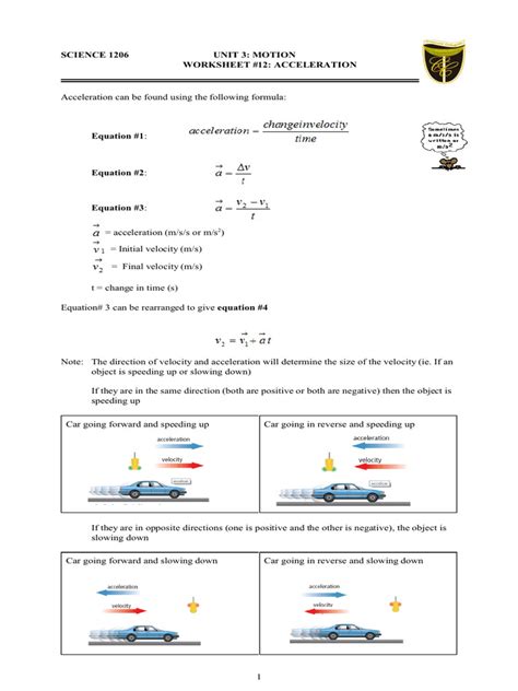 Science 1206 Physics Worksheet 12 Acceleration Pdf Acceleration Speed