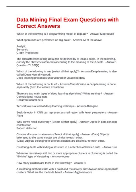 Data Mining Final Exam Questions With Correct Answers Data Mining Stuvia Us