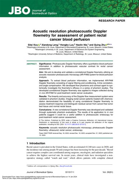 Pdf Acoustic Resolution Photoacoustic Doppler Flowmetry For Assessment Of Patient Rectal