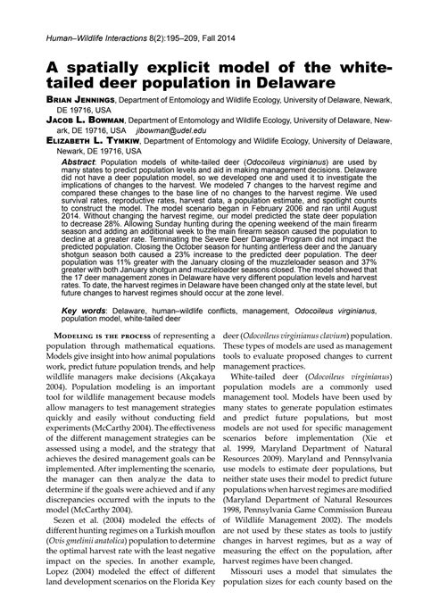 Solution A Spatially Explicit Model Of The White Tailed Deer