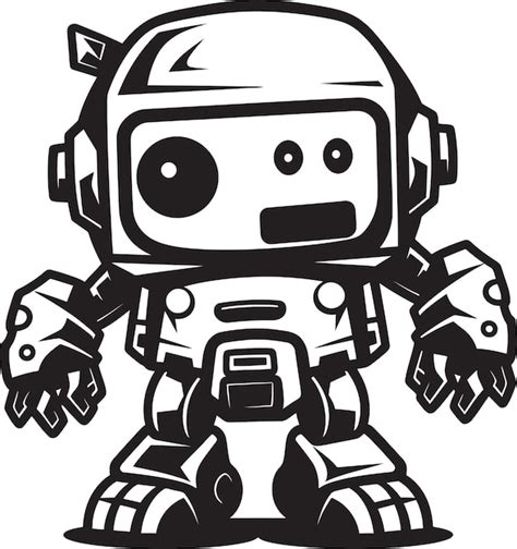 Pocket Protector Black Vector Cute Combat Robot Icon Tiny Titan Combat Robot In Black Vector