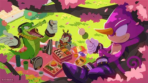 Team Chaotix Chill Amongst The Cherry Blossoms In New Sonic Pict Artwork Sonic Sonic Stadium