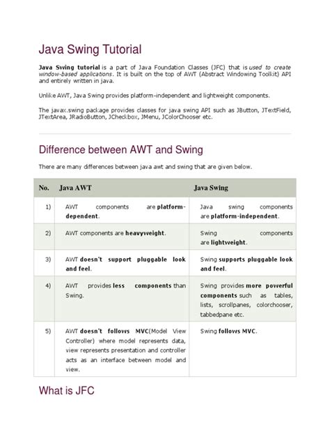 Java Swing Tutorial Pdf Areas Of Computer Science Computer Programming