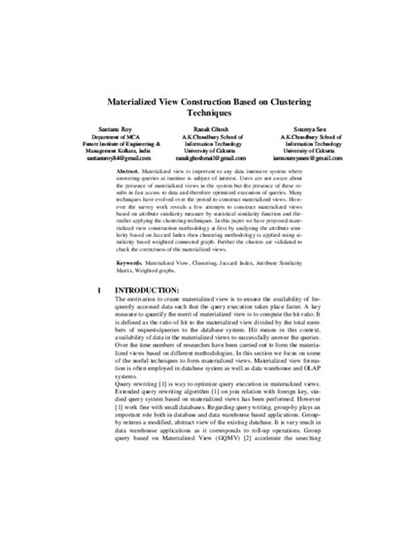 pdf materialized view construction based on clustering techniques