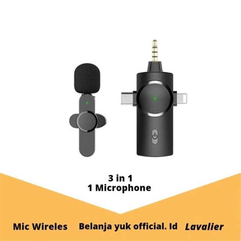 Promo Microphone Wireless Lavalier Mini Mic Clip On Vlogger Youtuber 1 Mic 3 In 1 Diskon 50