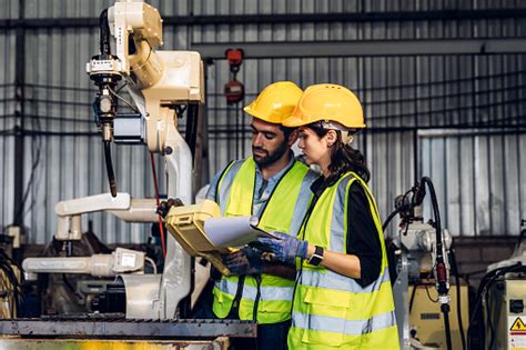 지능형 공장 산업의 엔지니어 또는 근로자 지능형 공장 산업에서 엔지니어 점검 및 제어 자동화 로봇 팔 기계 25 29세에 대한