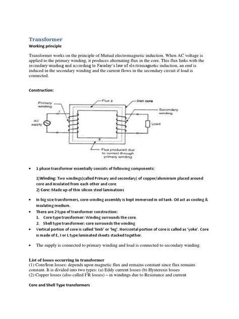 Notes Transformer Pdf Transformer Electromagnetic Induction