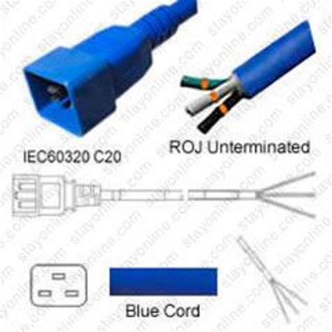 Ac Power Cord Iec 60320 C20 Plug To Roj 8 Feet 15a 250v 14 3 Sjt Blue