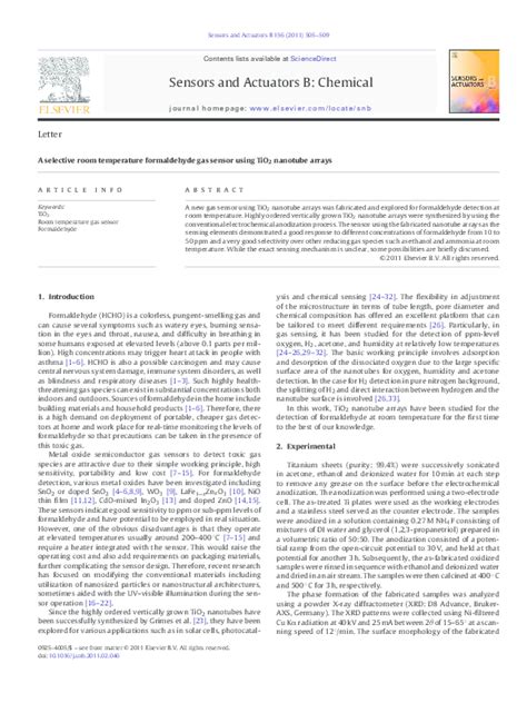 Pdf A Selective Room Temperature Formaldehyde Gas Sensor Using Tio2