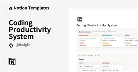Coding Productivity System Template By Insight Notion Marketplace