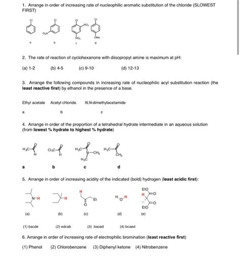 Solved 1 Arrange In Order Of Increasing Rate Of