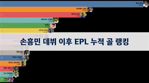 손흥민 데뷔시즌 이후 Epl잉글랜드 프리미어 리그 누적 골 랭킹 Beautiful Chart