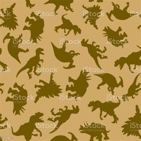 프린트와 웹을 위한 자연스러운 색상의 공룡의 사실적인 실루엣의 패턴 벡터 그림입니다 공룡에 대한 스톡 벡터 아트 및 기타 이미지 공룡 패턴 0명 Istock