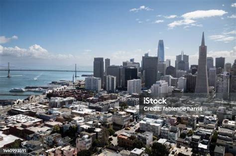 Downtown San Francisco Seen From Coit Tower With Bay Bridge In The