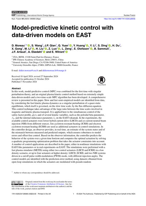 pdf model predictive kinetic control with data driven models on east