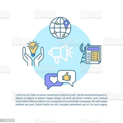 텍스트가 있는 시작 프로모션 개념 아이콘입니다 Smm 비즈니스 개발 Ppt 페이지 벡터 템플릿 바이러스 성 마케팅 팁 브로셔 잡지 선형 일러스트가 있는 소책자 디자인 요소