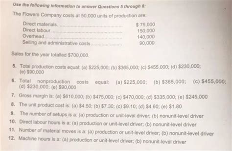 Solved Use the following information to answer Questions 5 | Chegg.com