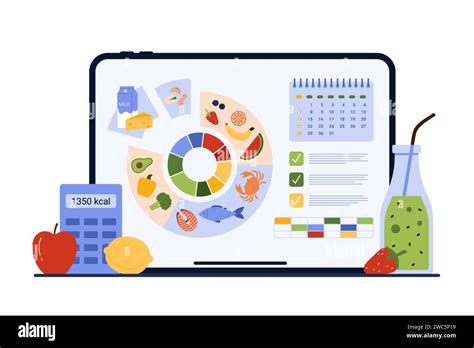 Calendar Nutrition Planning Mobile Diet App Pie Chart With Food Products With Protein And Fats