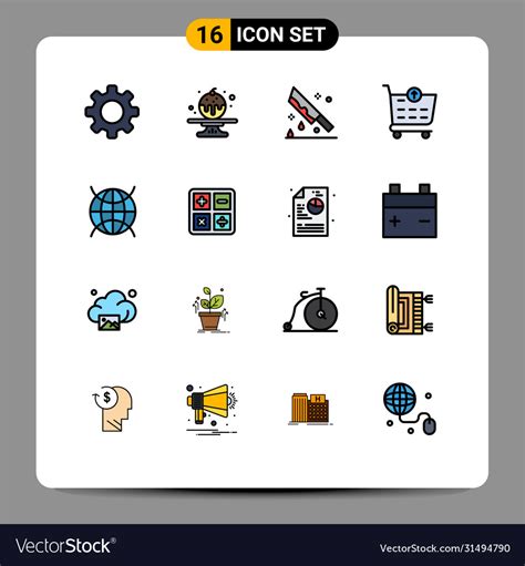 Set 16 Flat Color Filled Lines On Grid For Iot Vector Image