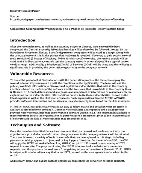 📚 Uncovering Cybersecurity Weaknesses The 5 Phases Of Hacking Essay Sample