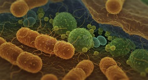 Microscopic View Of Bacteria And Cells Detailed 3d Render Stock Illustration Illustration Of