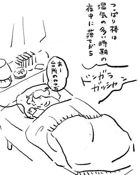 「この春一人暮らしをはじめる人に伝えたいことがあるとすれば、落ちない突っ張り棒はない、ということです。でも、落ちたら、しば」オカヤイヅミの漫画