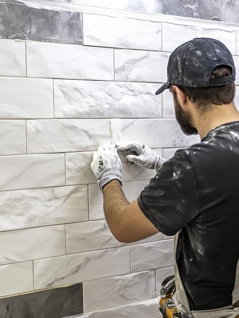 Person Tiling A Backsplash In The Kitchen Premium Ai Generated Image