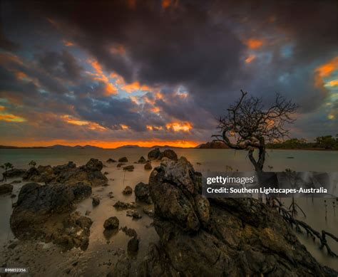 Sunset Along The Coastline In The Bouloupari District West Coastline Of New Caledonia South