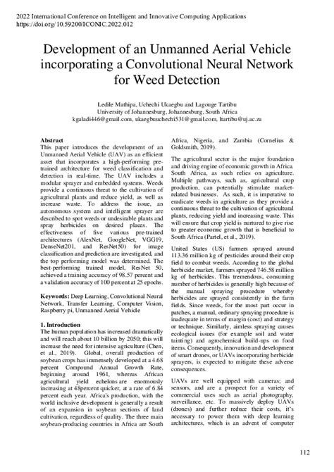 Pdf Development Of An Unmanned Aerial Vehicle Incorporating A Convolutional Neural Network For
