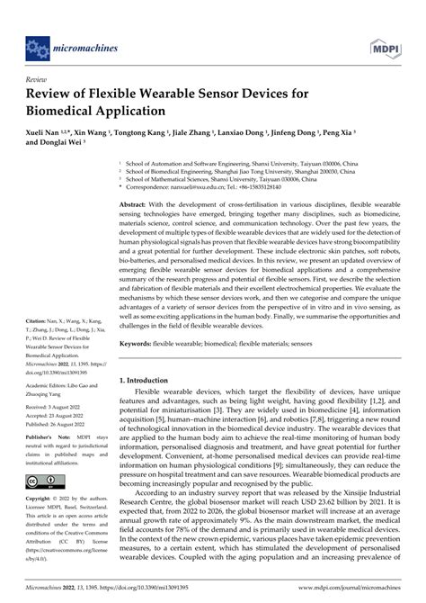 PDF Review Of Flexible Wearable Sensor Devices For Biomedical Application
